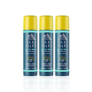 Oars + Alps Shine Free Lip Balm and SPF 18 Sunscreen, Lip Care with Sunny Mint Scent, Water and Sweat Resistant, 0.15 Oz Each, 3 Pack