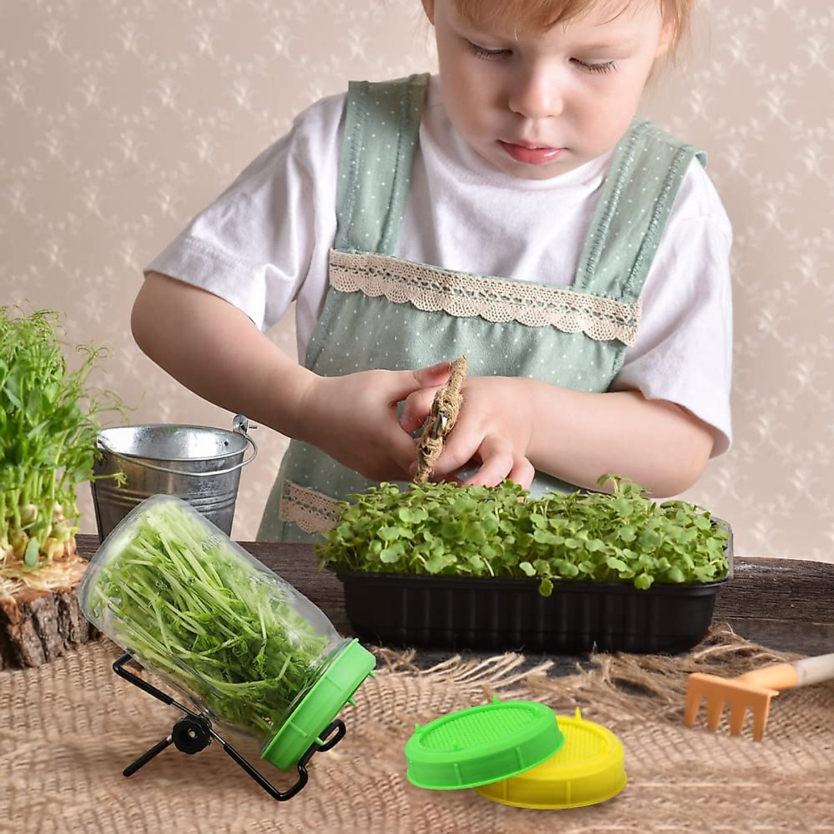 Picowe Plastic Sprouting Lids, Sprouting Jar Stands, for 86mm Wide Mouth Mason Jars, Canning Jars, Suit for Grow Bean Sprouts, Alfalfa, Salad Sprouts(16 Pack, Green)