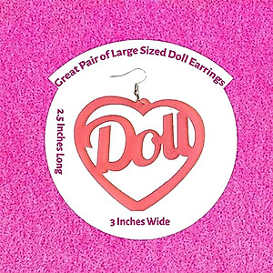 DOLL Earrings. Large Pair of Super Cute Doll Earrings for Cosplay, 1980’s and 90’s Cosplay, and More. Great Pair of Doll Earrings for Dress Up, Halloween Costumes, and More. Large Heart Shaped Pink Doll Earrings for Women, Girls, Teens and More.