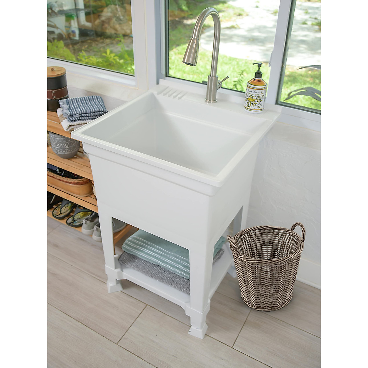 UTILITYSINKS USA-Made Plastic Freestanding 24 in x 24-Inch UtilityTub Heavy Duty Compact Utility Sink Ideal for Workshop, Laundry Room, Garage, Greenhouse, Pet Wash Station (White)