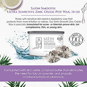 Satin Smooth Ultra Sensitive Zinc Oxide Wax, For Hair Removal, Ideal for Fine to Medium Hair, Suitable for Delicate Skin, 14 oz, 1-pack