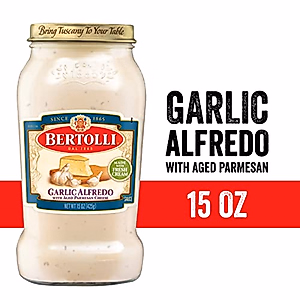 Bertolli Garlic Alfredo Sauce with Aged Parmesan Cheese, Authentic Tuscan Style Pasta Sauce made with Fresh Cream and Real Butter, 15 OZ