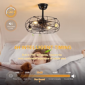 Caged Ceiling Fan with Light Modern Industrial Ceiling Fans with Lights Remote Control Farmhouse Ceiling Fan Light Gazebo Fan light for Patio Kitchen Living room Entrance Indoor Outdoor Black