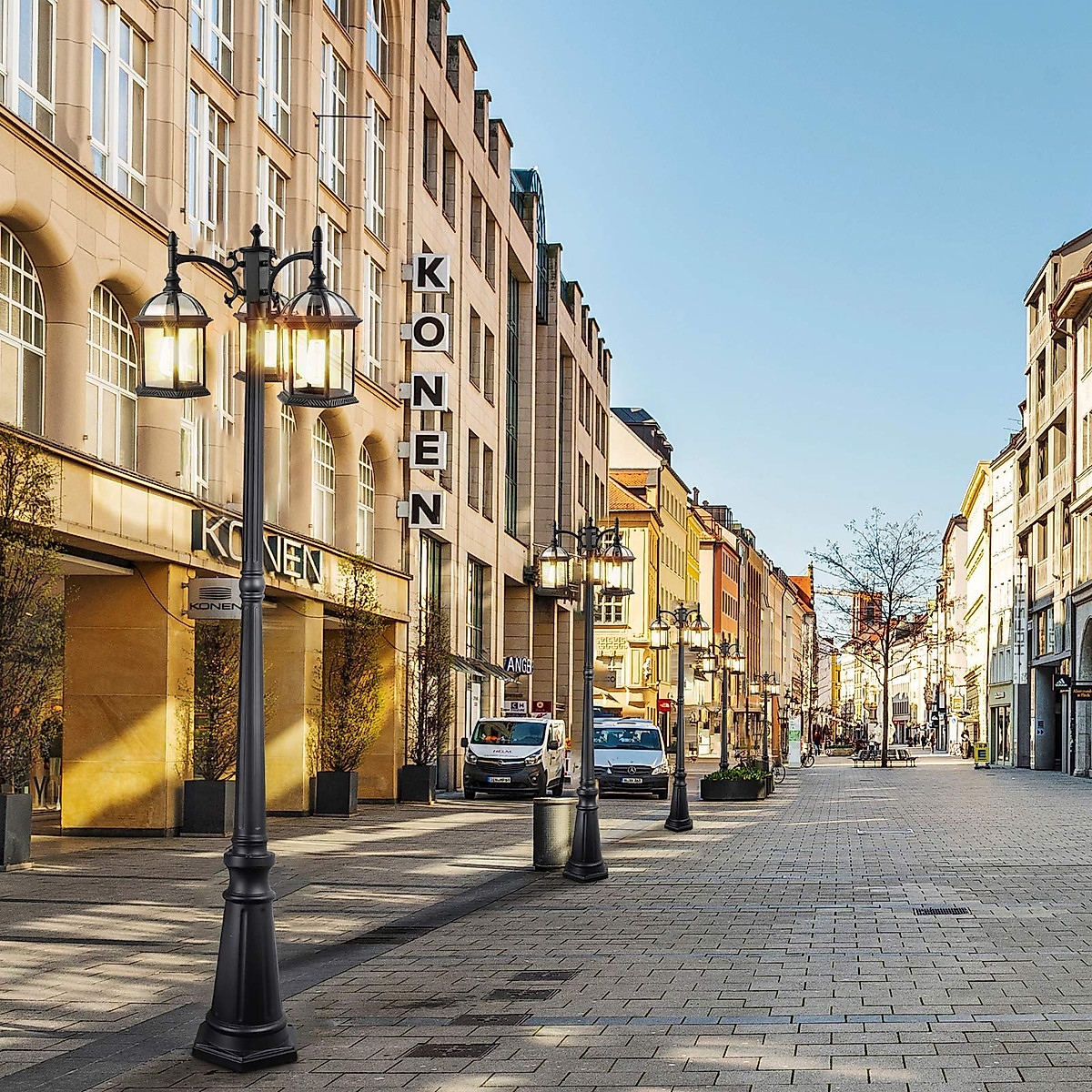 Aluminum Outdoor Lamp Post Birdcage, Hardwired Street Light Post for Outside, 3-Head Pole Light Modern Lamp Post Outdoor Lighting with Clear Glass Panels for Garden Patio Backyard Walkway Driveway