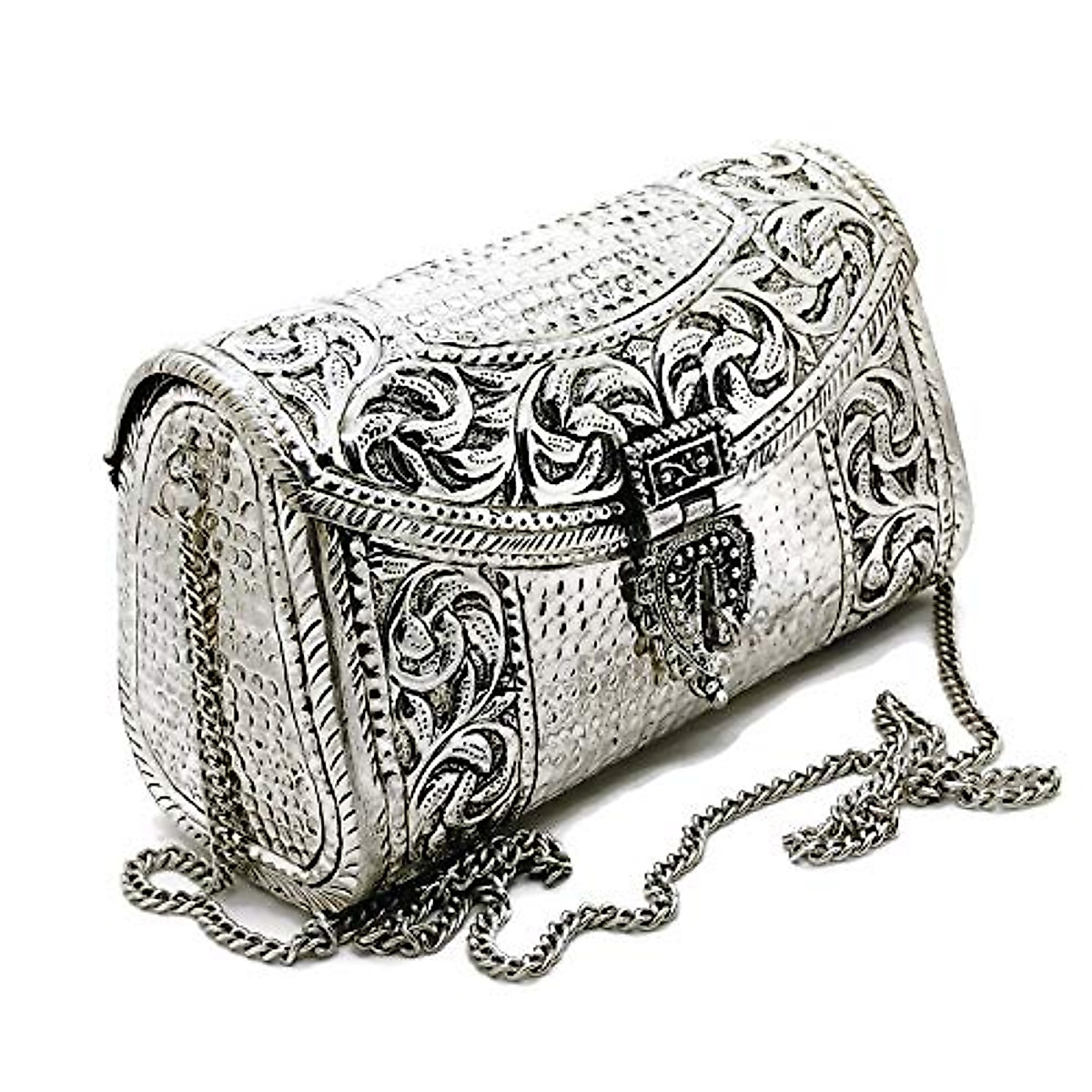 Trend Overseas women gift bridal bag Brass Metal Clutch Sling Bag Indian Ethnic Antique clutch (Silver)