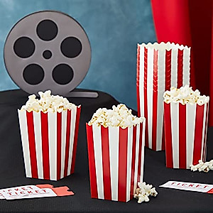 BLUE PANDA Set of 100 Mini Popcorn Favor Boxes - 3x5 Snack Containers for Carnival Party Supplies, Movie Night, Birthdays, Red and White, 20 Ounce, 3.3 x 5.6 Inches