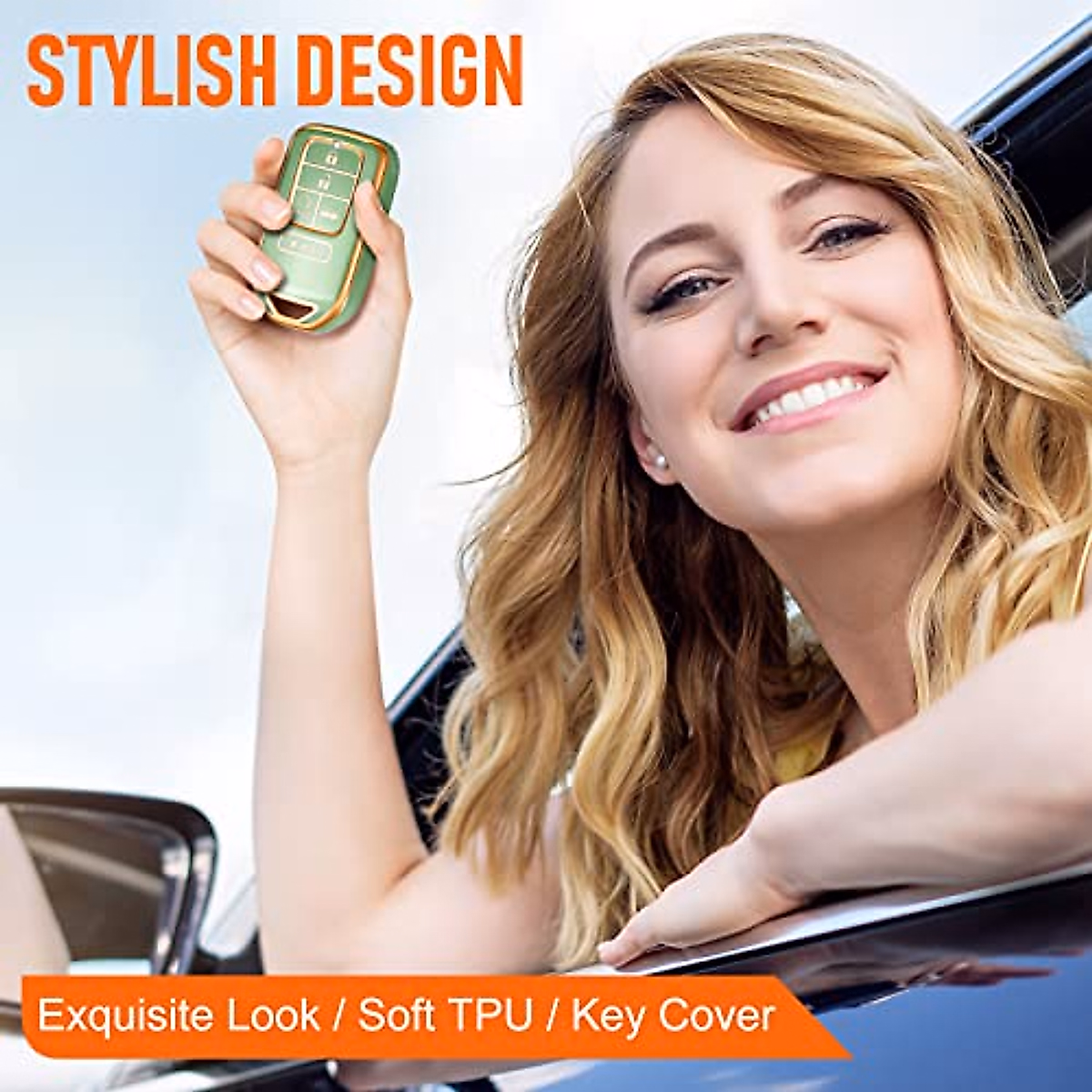 Toykee Key Fob Cover Keychain Accessories for Honda for Accord Civic CR-V CRV Pilot Passport HRV EX EX-L Touring Odyssey 5 Buttons, TPU Case(Green)
