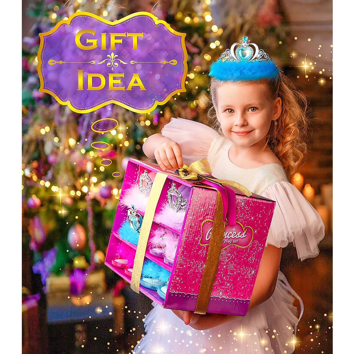 Princess Dress Up Shoes Princess Dresses for Girls, BIBUTY Dress Up Clothes Pretend Play Costumes-3 Sets of Princess Shoes, Dresses and Crowns, Princess Accessory Toys for 3-6 yr Girl Birthday Gifts