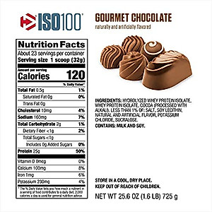 Dymatize ISO 100 Whey Protein Powder with 25g of Hydrolyzed, Chocolate, 1.6 Pound (Pack of 1), 25.6 Ounce