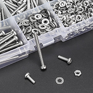 HELIFOUNER 1280 Pieces M3 x 4mm /6mm /8mm /10mm /12mm /14mm /16mm /18mm /20mm /25mm / 30mm, Phillips Pan Head Machine Screws, Metric Screws Bolts Washers Nuts Kit, 304 Stainless Steel