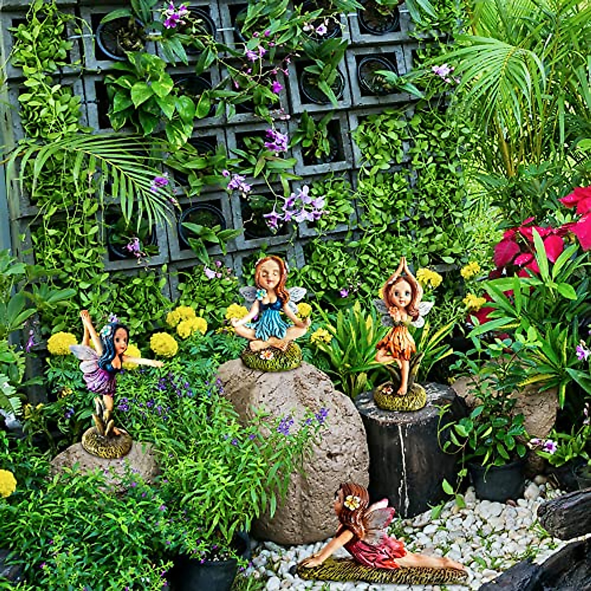 Mosama Fairy Garden 4pcs Yoga Fairy - Miniature Fairy Garden Accessories Outdoor or Indoor - Decorate Yours - Present as a Gift - Get Yoga Inspiration with Our Fairy Figurines