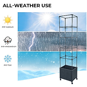 GREEN MOUNT Raised Garden Bed Planter Box with Trellis for Climbing Vegetables Plants, 67.6" Outdoor Tomatoes Planters Tomato Cage w/Wheels