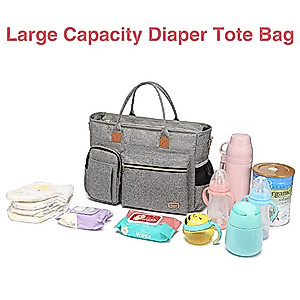 Rabjen Diaper Bag Tote, Travel Multifunction Baby Bag with Insulated Pockets Padded Sleeve for up to 15.7’’ Laptop