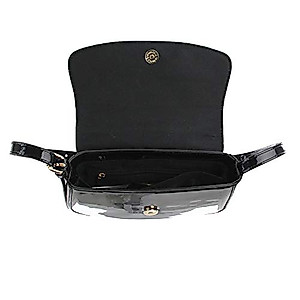 Olivia Miller Women's Fashion Faux Patent Leather Black Shoulder Bag w Adjustable Shoulder Strap, Casual Chic 90s Y2K Retro Purse Handbag