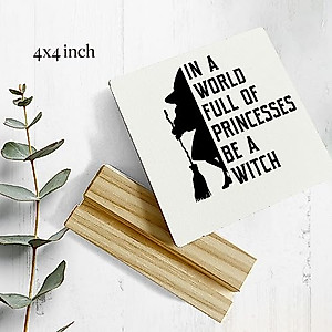 Inspirational Witchy Gifts Witch Decor for Halloween Wood Sign Plaque with Wooden Stand Home Office Decor for Desk Table Centerpiece Shelf Christmas Birthday Gifts for Witchcraft Lovers