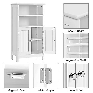 Yaheetech Bathroom Floor Cabinet, Free Standing Cabinet with Double Door and Adjustable Shelves, Side Tall Storage Organizer for Living Room/Kitchen/Hallway/Home Office, White
