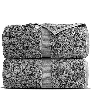 Towel Bazaar Premium Turkish Cotton Super Soft and Absorbent Towels (2-Piece Bath Sheet Towel, Gray)