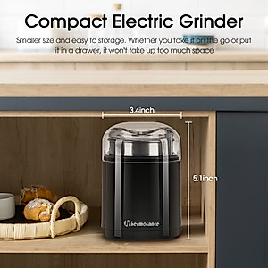 Hermolante Herb Grinder Spice Grinder, 200 w Herb Grinder with Stainless Steel Blade and Cleaning Brush, Compact Size Electric Grinder for Herbs and Spices -5.11in (Black)