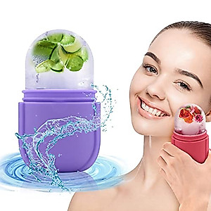Ice Roller for Face and Eye, Upgrated Facial Beauty Ice Roller Skin Care Tools, Facial Cube, Gua Sha Massage, Silicone Ice Mold (Purple)