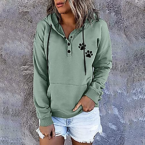 JJHAEVDY Womens Puppy Paw Prints Casual Hoodie Button Down Sweatshirts Long Sleeve Drawstring Pullover Tops Shirts