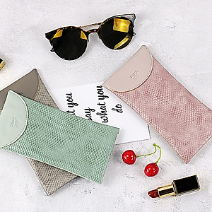 Pack of 3 Eyeglasses Pouch Squeeze Top Sunglasses Pouch Eyeglass Cases Soft Leather Eyeglasses Storage Bag Eyeglass Holder