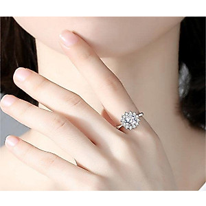 1ct Moissanite Sunflower Engagement Rings for Women, D Color VVS1 Clarity Round Cut Moissanite Ring in Sterling Silver plated with 18K White Gold Wedding Anniversary Birthday Promise Ring for her with Certificate of Authenticity