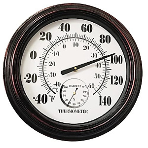 Indoor Outdoor Thermometer Large 12 Inch Wall Thermometer-Hygrometer Waterproof Does not Require Battery (Brown)