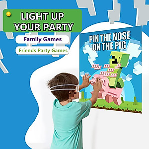SUNALETTA Video Game Birthday Party Supplies for Kids Pin The Nose on The Pig Games Party Games for Kids, Pixel Miner Party Kids Party Favors Decorations