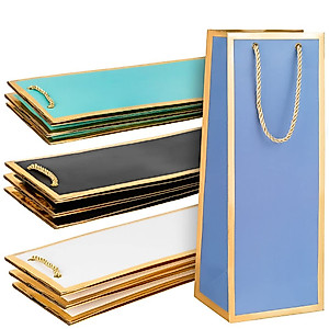 Wine Gift Bags 12 Pack - Reusable 4 Colors With Gold Foil Print Design with Soft Handles