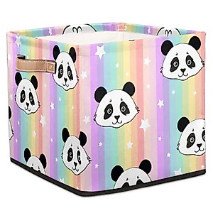 Cute Panda Rainbow Cube Storage Bins 13 Inch Fabric Storage Basket Square Storage Bins Collapsible Nursery Storage Bin Organizer Basket Storage Box for Shelves, Closet