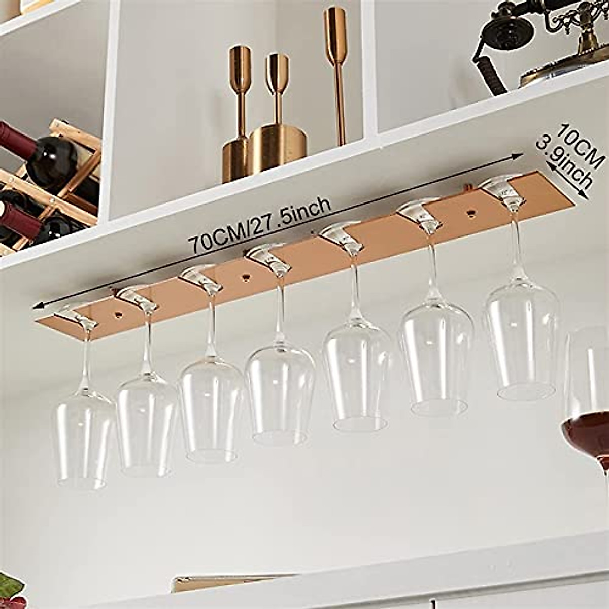 Household Wine Glass Rack, Wine Cabinet Goblet Rack, Wine Glass Rack, Wine Rack Hanging Rack (Color : Rose Gold(7 Cups))