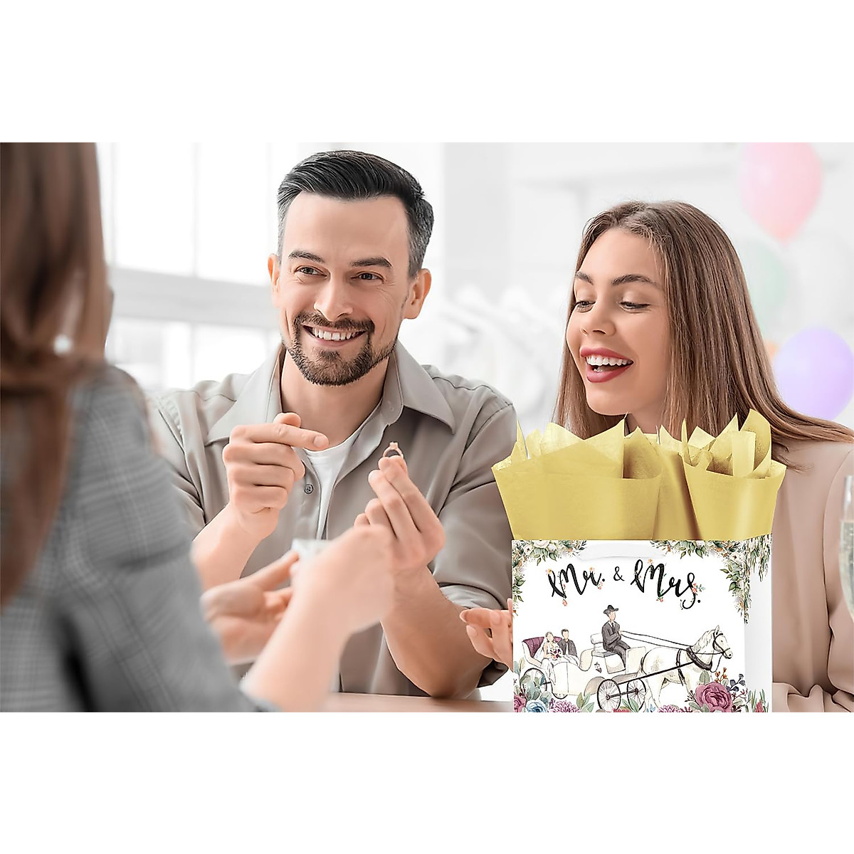 ysmile Wedding Gift Bag with Wrapping Tissue, 12" Bride Gift Bag for Engagement, Anniversary for Women Men Mr Mrs