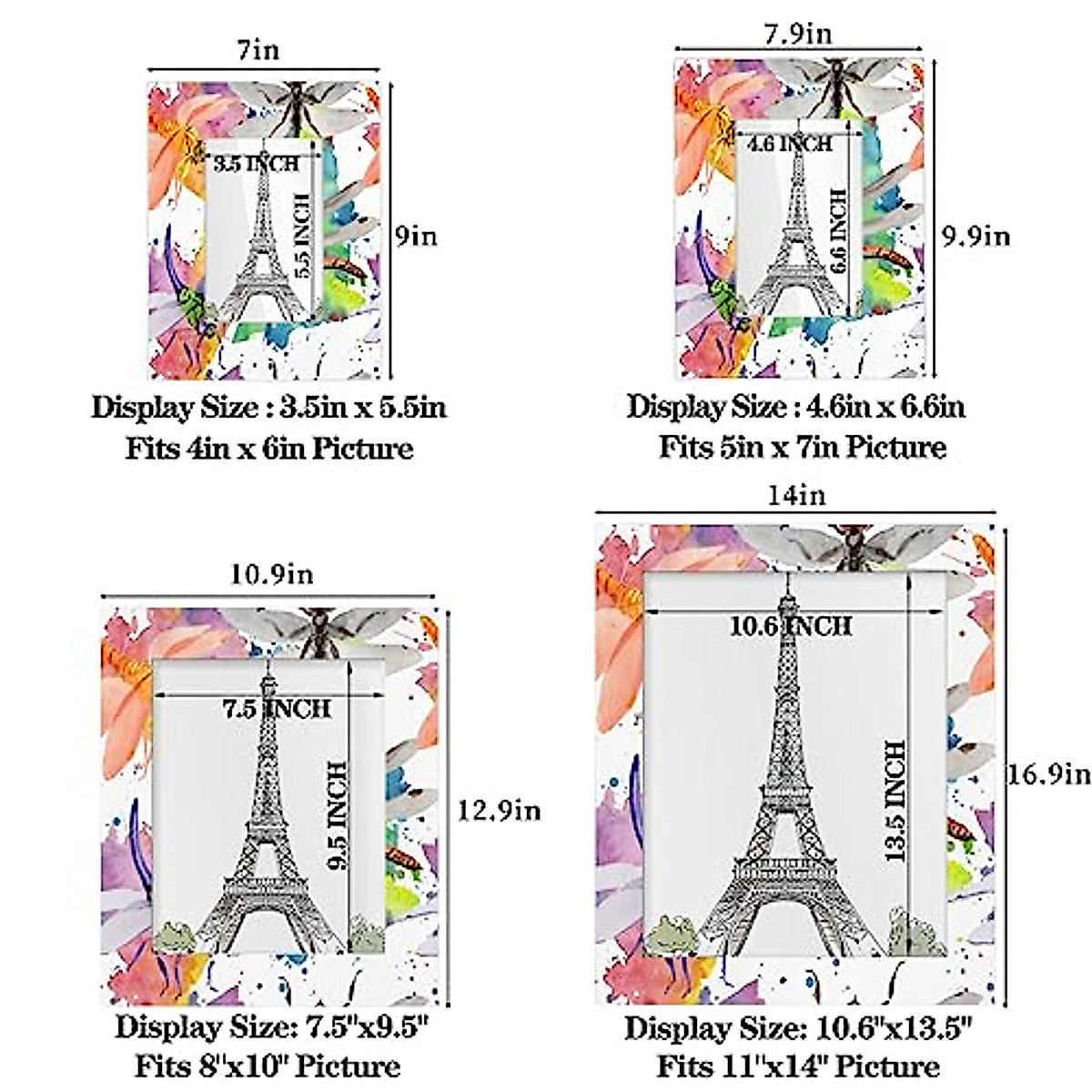 Dragonfly Colorful 4x6 Picture Frame Picture Frame for Wall and Tabletop Display, Horizontal and Vertical for Wall Mounting Dragonfly Wooden Photo Frame