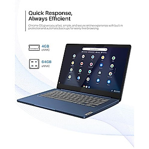 Lenovo 2023 Slim 3 Chromebook Laptop, 14" FHD Touch Screen for Student and Business, 8-Core MediaTek 520 Processor, 4GB RAM, 64GB eMMC, 13.5 H Long Battery Life, Wi-Fi 6, Webcam, Chrome OS