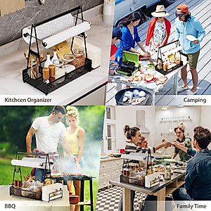 WHITE TIGER Grill Caddy for Camping, Picnic Caddy for Plates and Utensils, BBQ Caddy with Paper Towel Holder for Outdoor, Camper Must Haves for Barbecue Accessories Storage Organizer (Black)