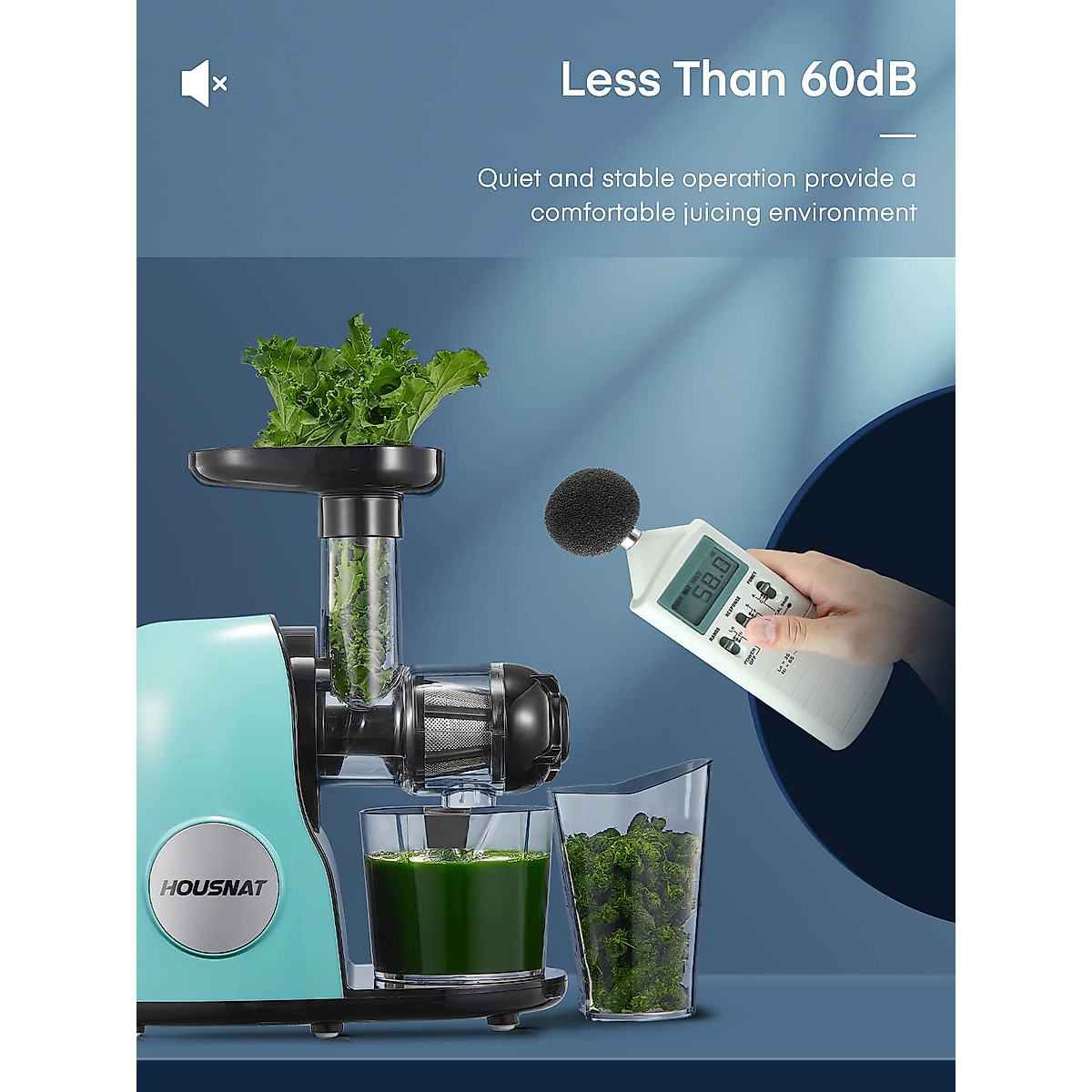 Juicer Machines, HOUSNAT Professional Celery Slow Masticating Juicer Extractor Easy to Clean, Cold Press Juicer with Quiet Motor and Reverse Function for Fruit & Vegetable, Brushes & Recipes Included
