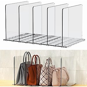 frtzal Purse Organizer for Closet, Shelf Dividers for Closet Organization Adjustable Plastic Handbag Organizers for Closets Purse Storage Organizer (4 layers Tra)