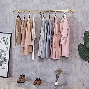 FURVOKIA Industrial Pipe Wall Mounted Clothes Hanging Shelves System,Metal Clothing Towel Rack,Garment Rack Perfect for Retail Display,Closet Organization (One Pipe Shelves, Gold, 59" L x 11.8" D)