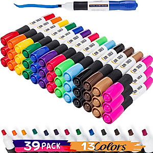 June Gold 39 Assorted Colored Dry Erase Whiteboard Markers, 13 Unique Colors, Chisel Tip, Low Odor, Comfortable Grip & Vivid Lines