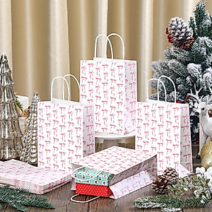 Kolldenn 16 Pcs Coquette Pink Bow Paper Gift Bags Women Birthday Christmas Party Favor Bags with Handles Goodie Candy Bags for Pink Bridal Engagement Party Supplies 8.3 x 5.9 x 3.1 In(Small Pink Bow)