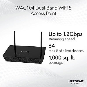 NETGEAR Wireless Desktop Access Point (WAC104) - WiFi 5 Dual-Band AC1200 Speed | 3 x 1G Ethernet Ports | Up to 64 Devices | WPA2 Security | Desktop | MU-MIMO | Supports 3 SSIDs | 802.11ac