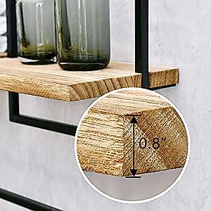 WELLAND Modern Floating Shelves, Metal Frame Rustic Wood Shelves, Home Decor Hanging Wall Mounted Display Organizing Shelf for Living Room, Bedroom, Office, Bathroom, Set of 6