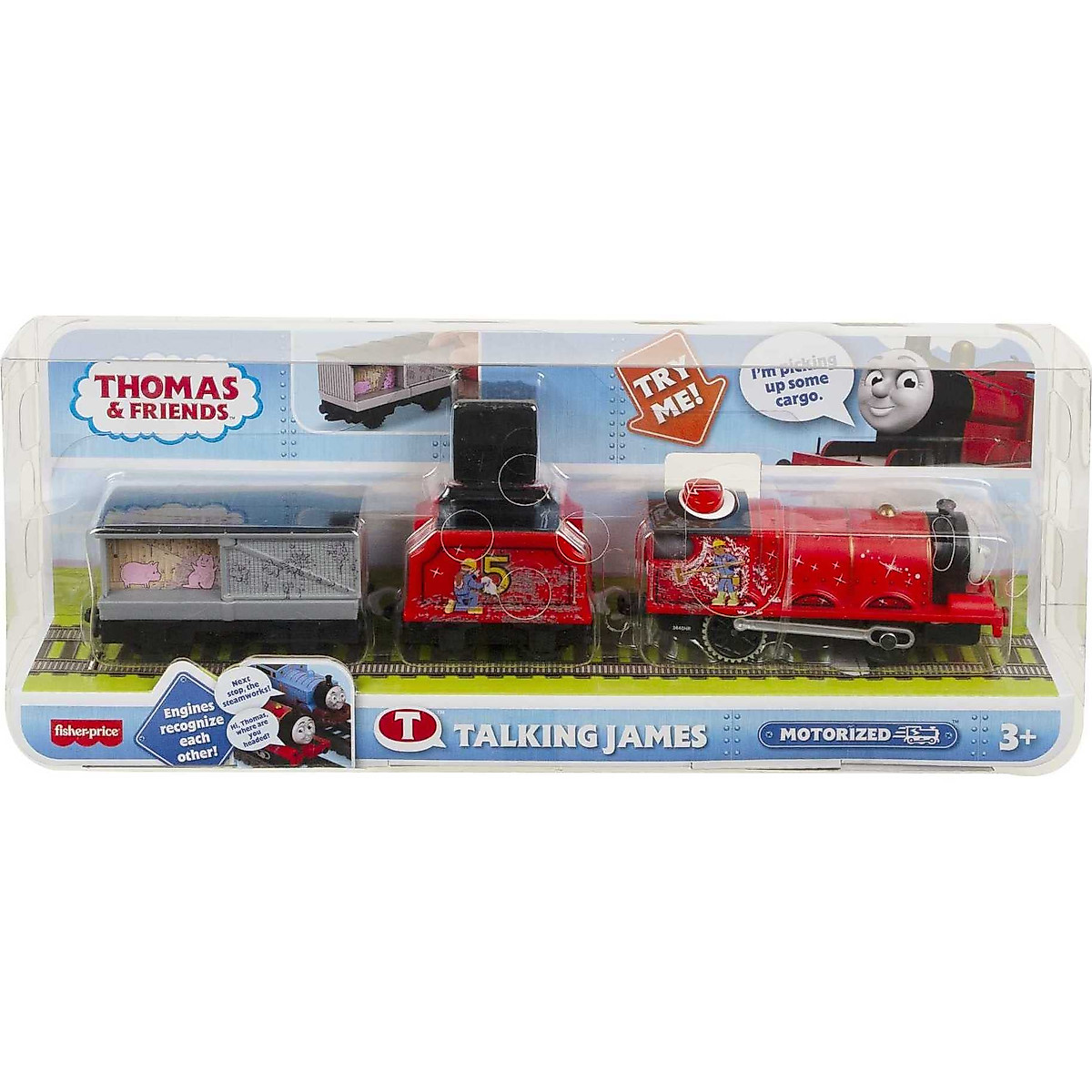 Thomas & Friends Motorized Toy Train Talking James Engine with Sounds Phrases & Coal Car for Preschool Pretend Play Kids Ages 3+ Years