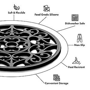 Boxiki Kitchen Silicone Trivet Mat | Trivets for Hot Dishes | Silicone Pads | Silicone Trivets | Silicone Microwave Mats | Pot Mat | Mexican Wall Decor (Black)