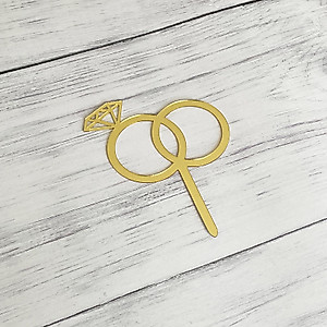 JIEEIN Diamond Ring Cake Topper, Mirror Gold Acrylic Cake Topper for Engagement/Wedding/Bridal Shower/Valentine Party Decoration