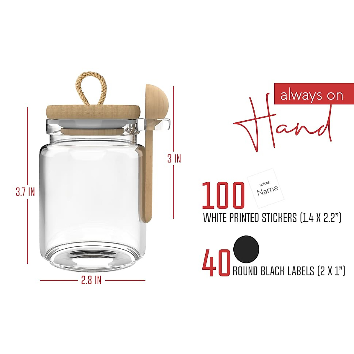 DESIGN INN 12 Airtight Glass Spice Jars with Bamboo Lids - 8oz Empty Spice Bottles Containers, 100 White, Spice Jars With Label & Spoon, 40 Black Labels And Pen, Spice Containers