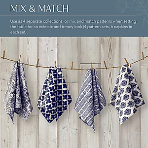 Elrene Home Fashions Everyday Casual Prints Decorative Cloth Napkins and Table Accessories, 17" x 17", Indigo Blue, 24 Count