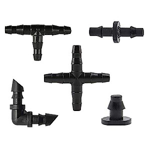 Kalolary 200PCS Irrigation Fittings Kit, Drip Irrigation Barbed Connectors for 1/4-Inch Vegetable Garden Lawn Water Hose Connectors(80 Straight Barbs+60 Tees+20 Elbows+20 End Plug+20 4-Way Coupling)