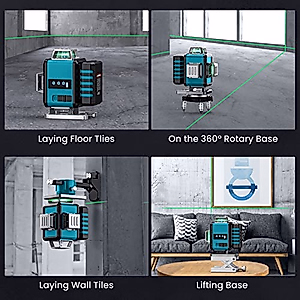 Seesii laser level,16 Lines Green Electronic Self Leveling Tool 4D Four-Plane Leveling and Alignment Line Laser Level Outdoor Pulse Mode-Rechargeable Battery, Portable Toolbox LL110