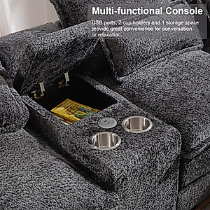 KIVENJAJA 123” Modular Sectional Couch with Console, Cup Holders and USB Ports, Modern U-Shaped Cloud Sofa w/Double Chaise & Deep Seat for Living Room, Chenille, Grey